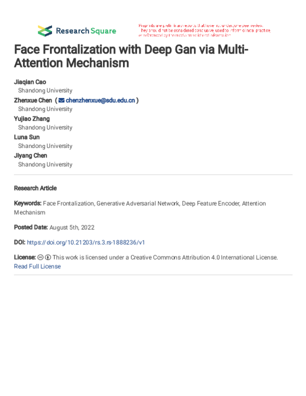 (PDF) Face Frontalization with Deep Gan via Multi-Attention Mechanism