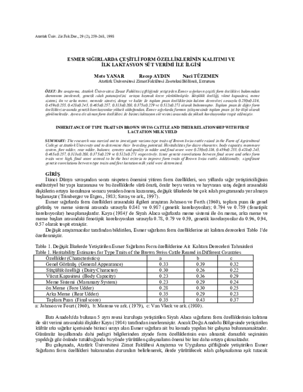 (PDF) Esmer Siğirlarda Çeşi̇tli̇ Form Özelli̇kleri̇ni̇n Kalitimi Ve İlk ...