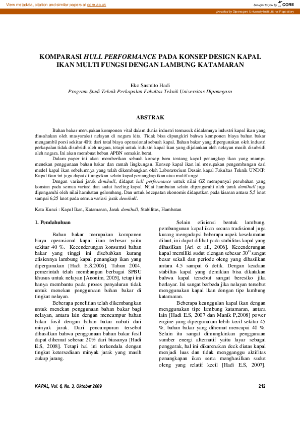 (PDF) Komparasi Hull Performance Pada Konsep Design Kapalikan Multi ...