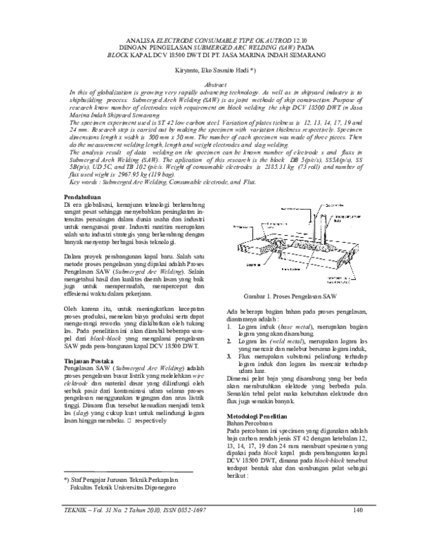 (PDF) Analisa Electrode Consumable Type Ok Autrod 12.10 Dengan Pengelasan Submerged Arc Welding ...