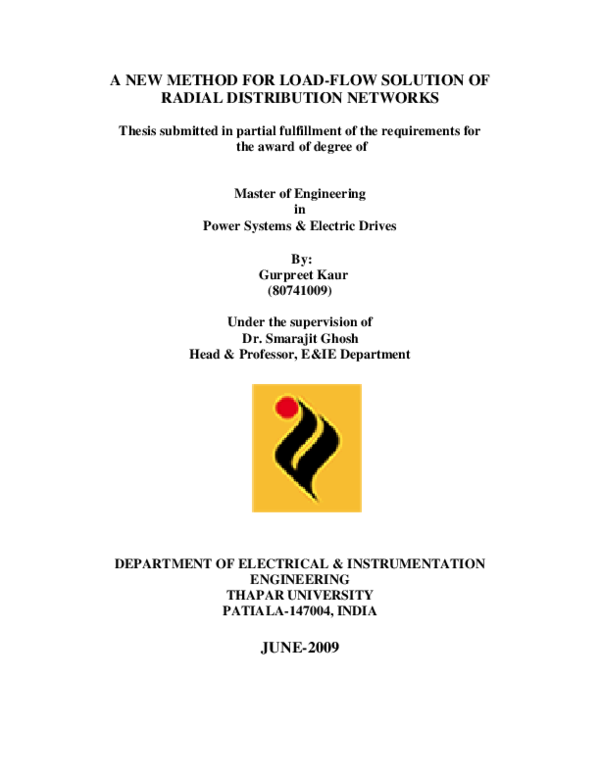 Pdf Method For Load Flow Solution Of Radial Distribution Networks