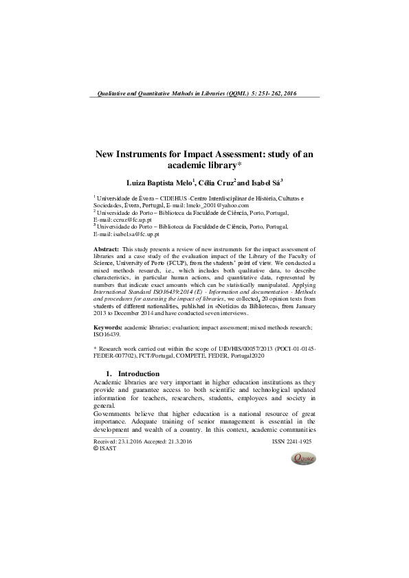 (PDF) New instruments for impact assessment: study of an academic library