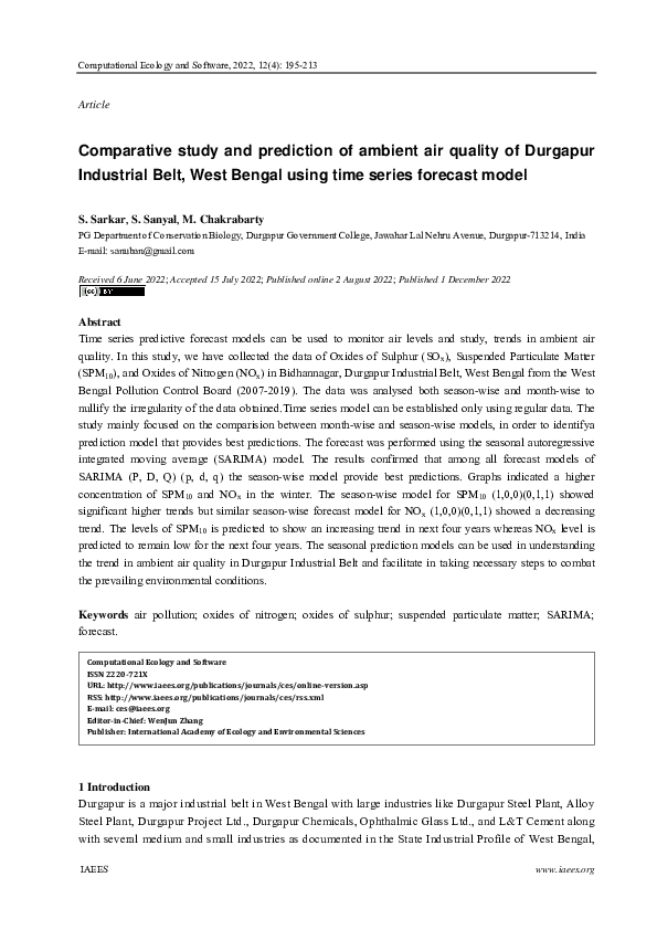 (PDF) Comparative study and prediction of ambient air quality of Durgapur Industrial Belt, West ...
