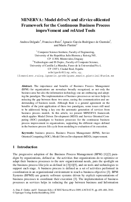 Pdf Minerva Model Driven And Service Oriented Framework For The Continuous Business Process