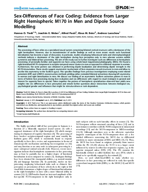 Pdf Sex Differences Of Face Coding Evidence From Larger Right Hemispheric M170 In Men And