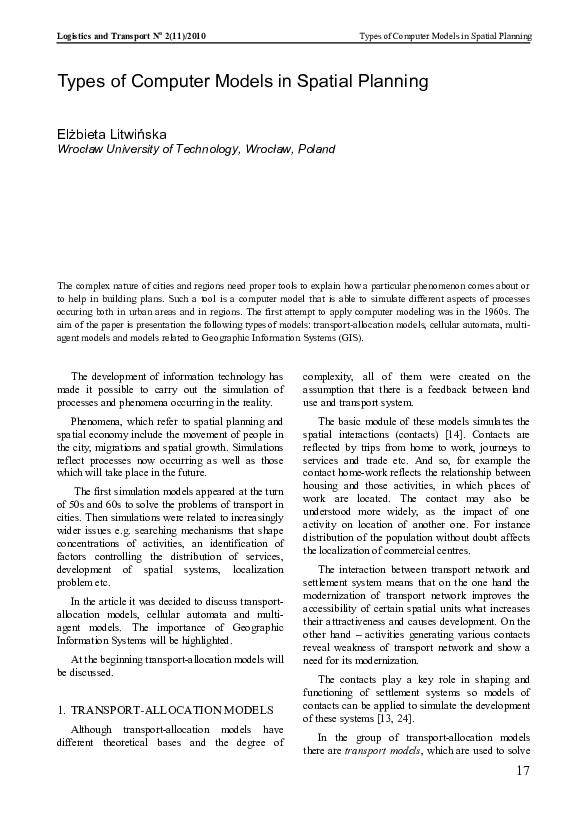 (PDF) Types of Computer Models in Spatial Planning