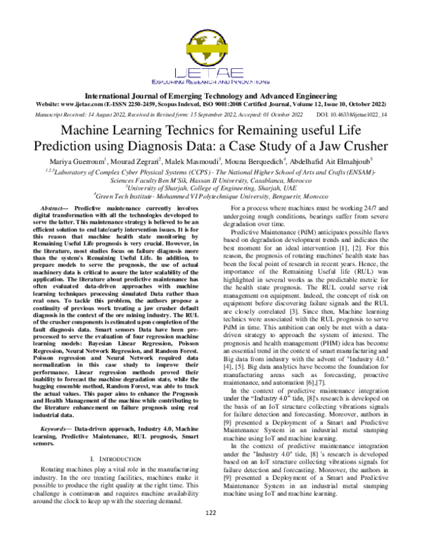 (PDF) Machine Learning Technics for Remaining useful Life Prediction using Diagnosis Data: a ...