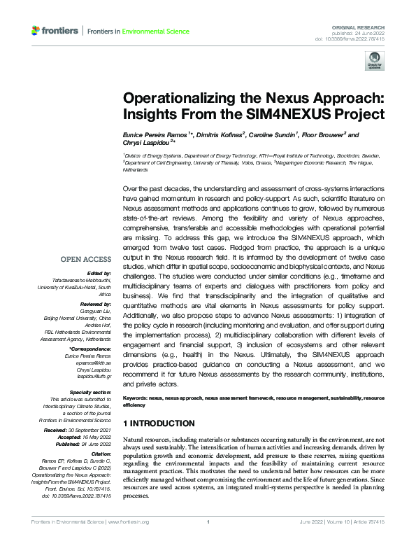 (PDF) Operationalizing the Nexus Approach: Insights From the SIM4NEXUS ...