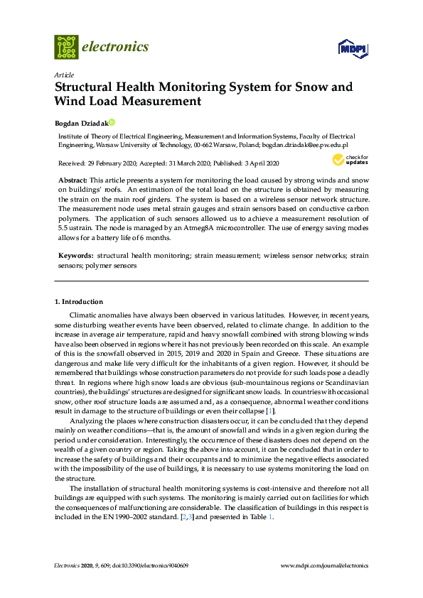 (PDF) Structural Health Monitoring System for Snow and Wind Load ...