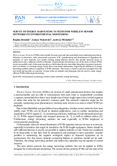 (PDF) Energy Harvesting in Wireless Sensor Networks