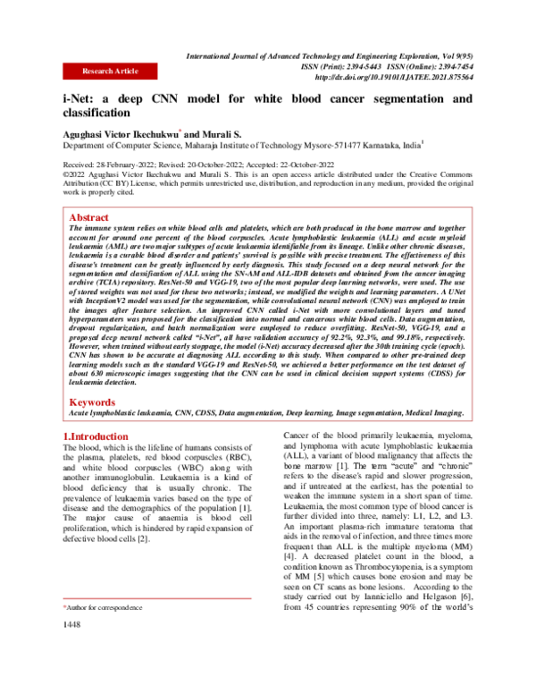 (PDF) i-Net: a deep CNN model for white blood cancer segmentation and classification