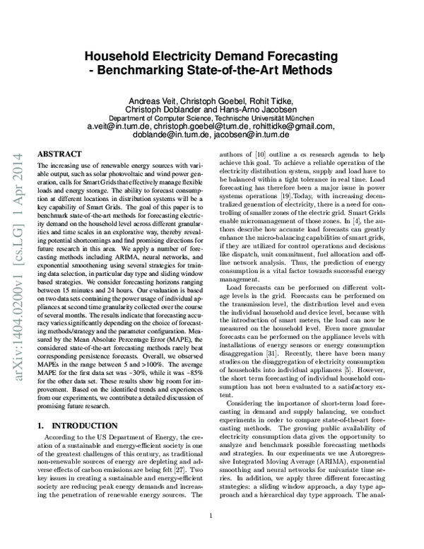(PDF) Household electricity demand forecasting