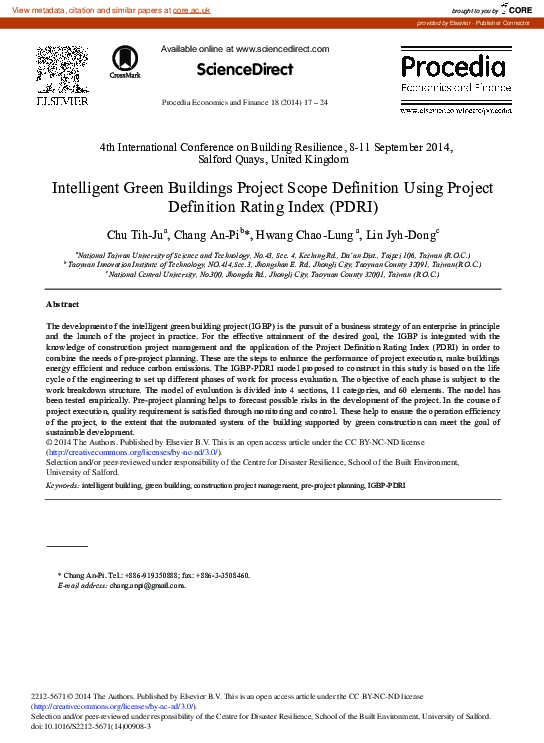 (PDF) Intelligent Green Buildings Project Scope Definition Using ...