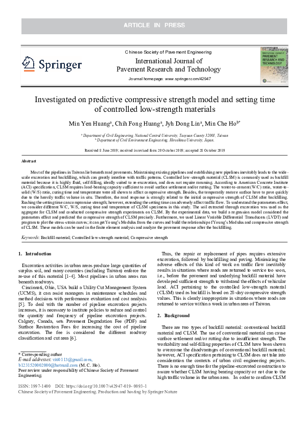 Pdf Investigated On Predictive Compressive Strength Model And Setting Time Of Controlled Low
