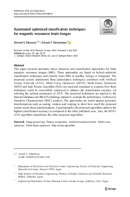 (PDF) Automated optimized classification techniques for magnetic resonance brain images