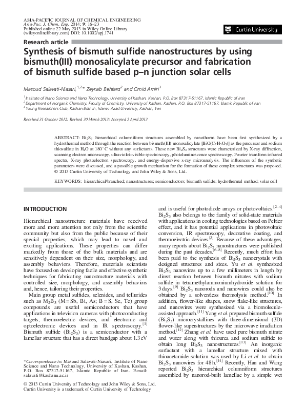 (PDF) Synthesis of bismuth sulfide nanostructures by using bismuth(III ...