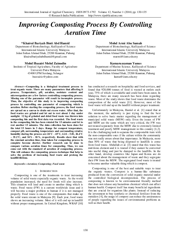 (PDF) Improving composting process by controlling aeration time