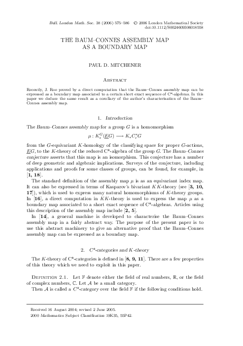(PDF) The Baum–Connes Assembly Map as a Boundary Map