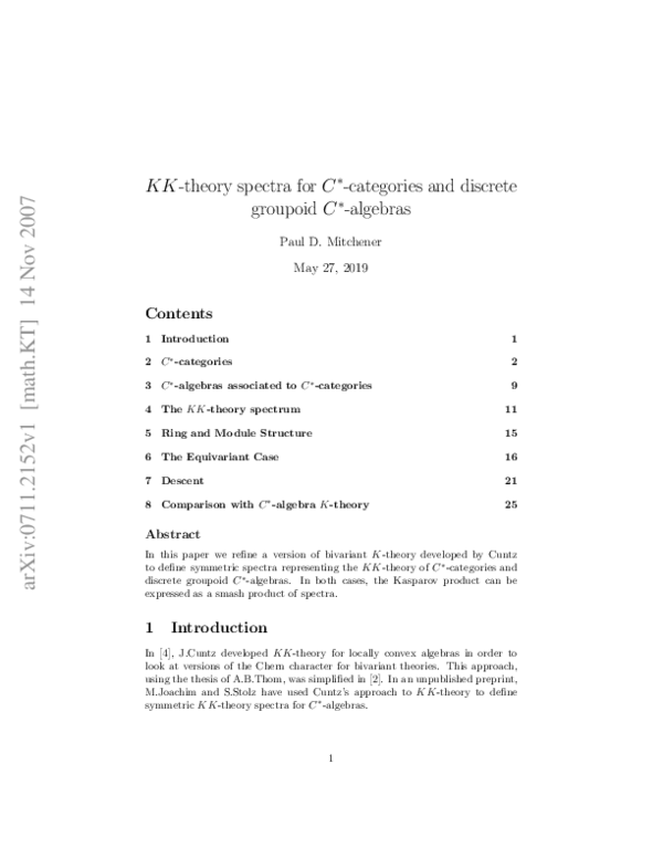 (PDF) KK-theory spectra for C ∗-categories and discrete groupoid C ∗-algebras Contents