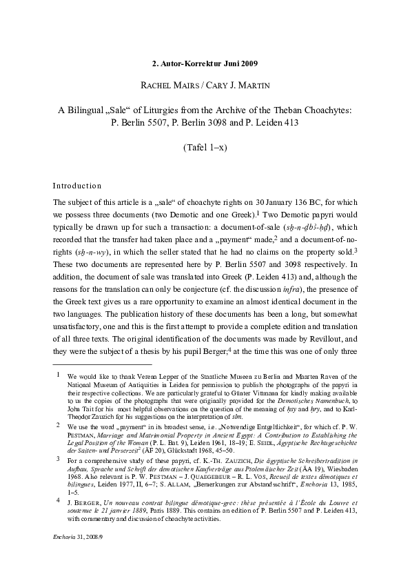 (PDF) A Bilingual 'Sale' of Liturgies from the Archive of the Theban ...