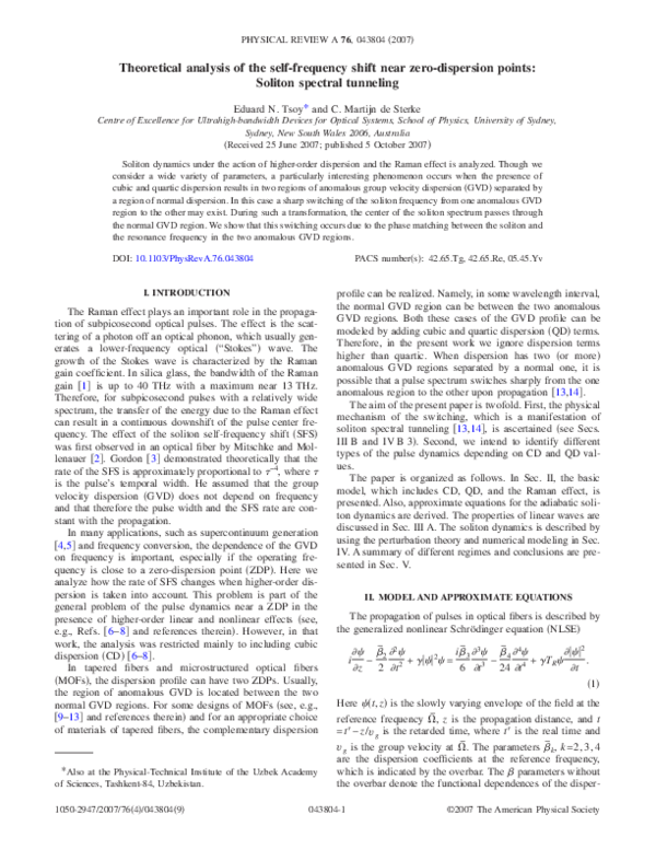 (PDF) Theoretical analysis of the self-frequency shift near zero-dispersion points: Soliton ...