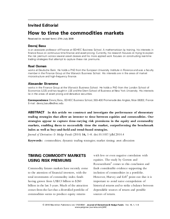 (PDF) How to time the commodities markets
