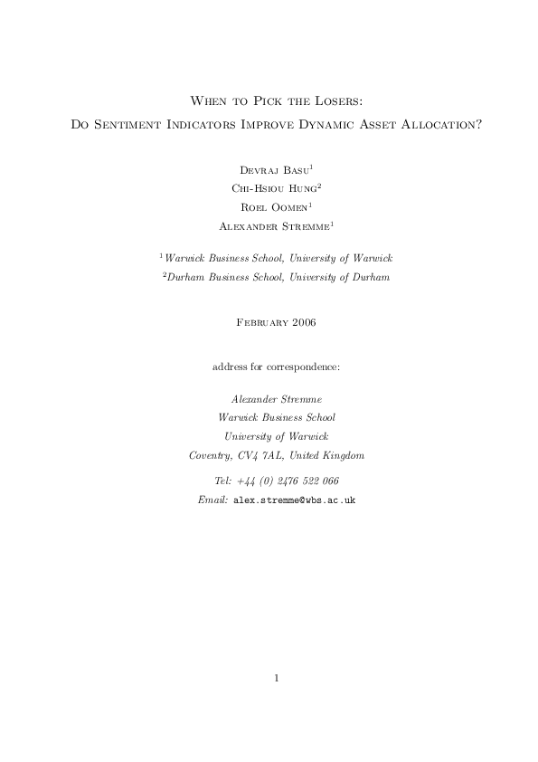 (PDF) When to Pick the Losers: Do Sentiment Indicators Improve Dynamic Asset Allocation?