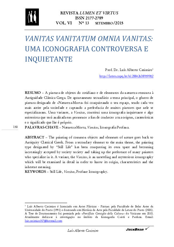 (PDF) Vanitas Vanitatum Omnia Vanitas: Uma Iconografia Controversa e Inquietante