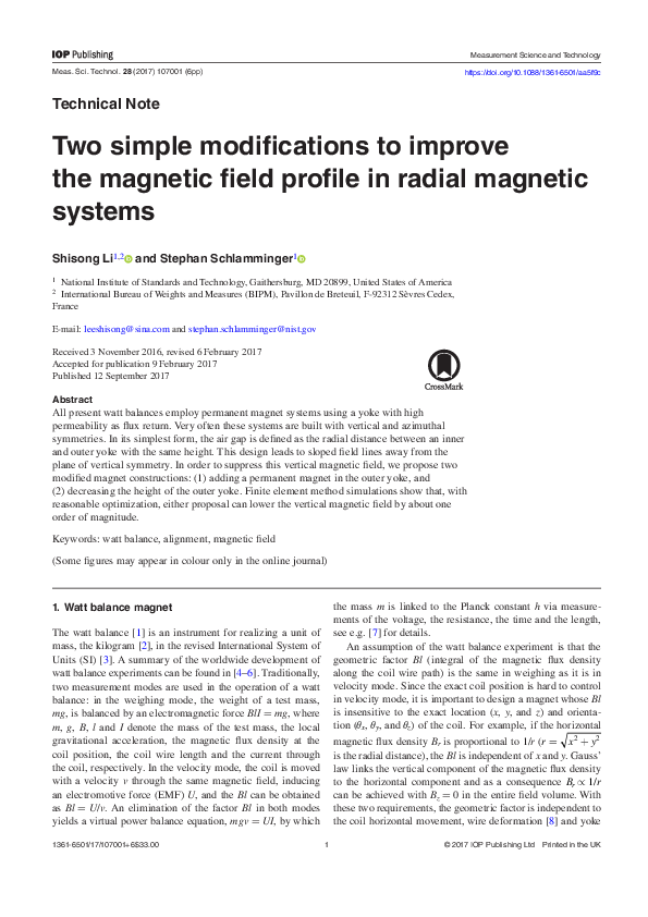 (PDF) Two simple modifications to improve the magnetic field profile in ...