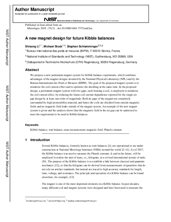 (PDF) A new magnet design for future Kibble balances