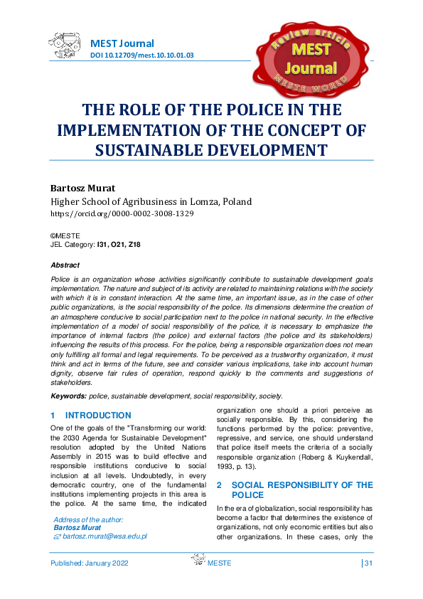 (PDF) The Role of the Police in the Implementation of the Concept of Sustainable Development