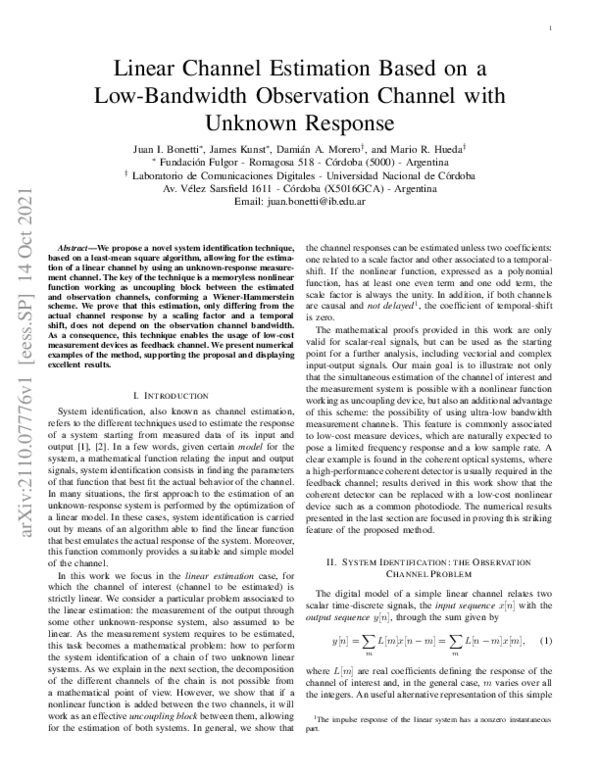 (PDF) Linear Channel Estimation Based on a Low-Bandwidth Observation Channel with Unknown Response