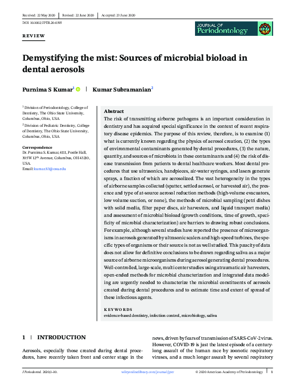 (PDF) Demystifying the mist: Sources of microbial bioload in dental ...