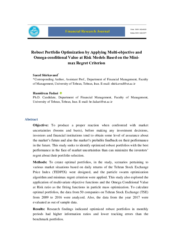 (PDF) Robust Portfolio Optimization by Applying Multi-objective and Omega-conditional Value at ...