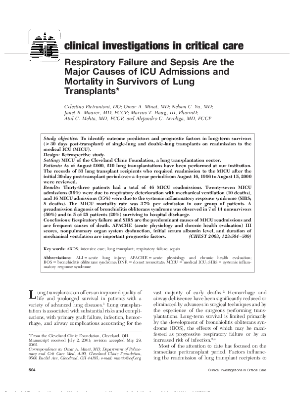 (PDF) Respiratory Failure and Sepsis Are the Major Causes of ICU ...
