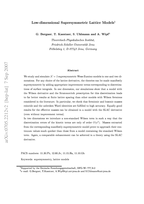 (PDF) Low-dimensional supersymmetric lattice models | tobias kaestner - Academia.edu