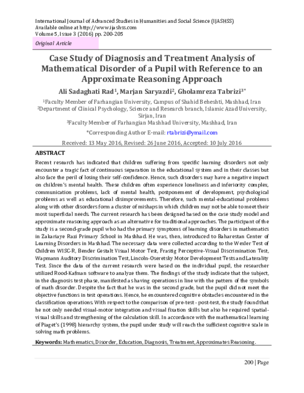 (PDF) Case study of Diagnosis and Treatment Analysis of Mathematical ...
