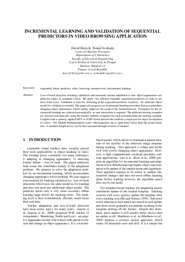 (PDF) Incremental Learning and Validation of Sequential Predictors in Video Browsing Application