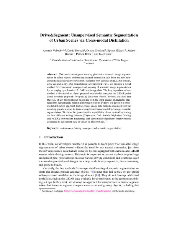 Pdf Driveandsegment Unsupervised Semantic Segmentation Of Urban Scenes Via Cross Modal