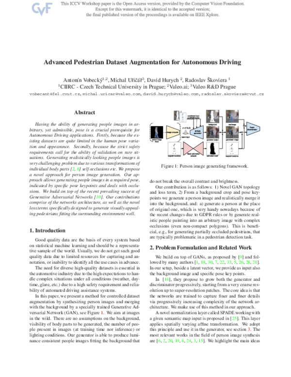 Pdf Advanced Pedestrian Dataset Augmentation For Autonomous Driving