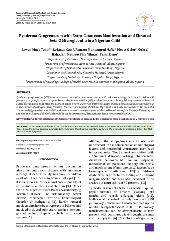 (PDF) Pyoderma Gangrenosum with Extra-Cutaneous Manifestation and Elevated beta-2 Microglobulin ...