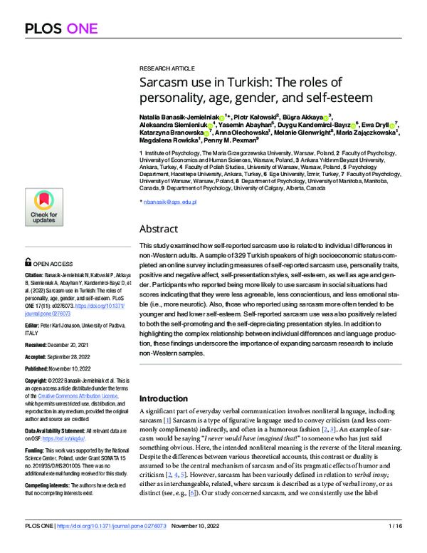 (PDF) Sarcasm use in Turkish: The roles of personality, age, gender ...