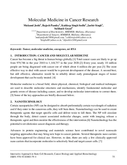 (PDF) Molecular Medicine in Cancer Research | Mukund Joshi - Academia.edu
