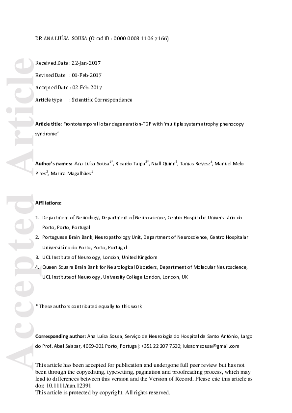 (PDF) Frontotemporal lobar degeneration-TDP with ‘multiple system ...