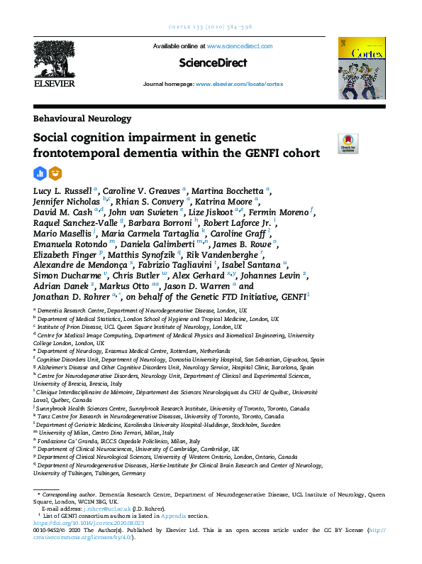 (PDF) Social cognition impairment in genetic frontotemporal dementia ...