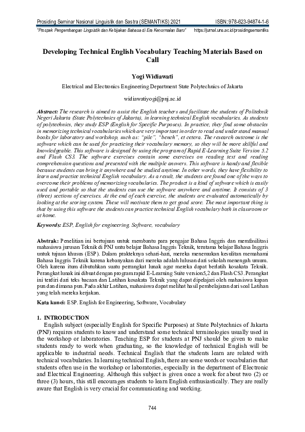(PDF) Developing Technical English Vocabulary Teaching Materials Based ...