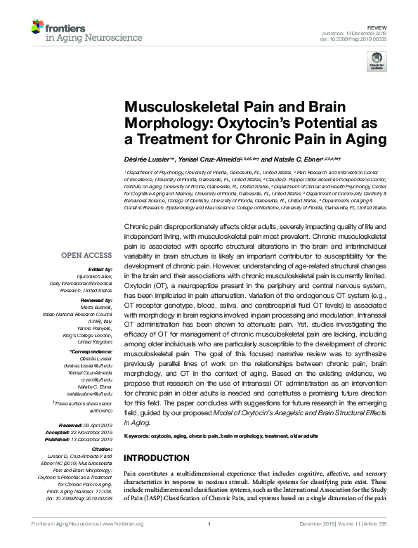 (PDF) Musculoskeletal Pain and Brain Morphology: Oxytocin’s Potential as a Treatment for Chronic ...
