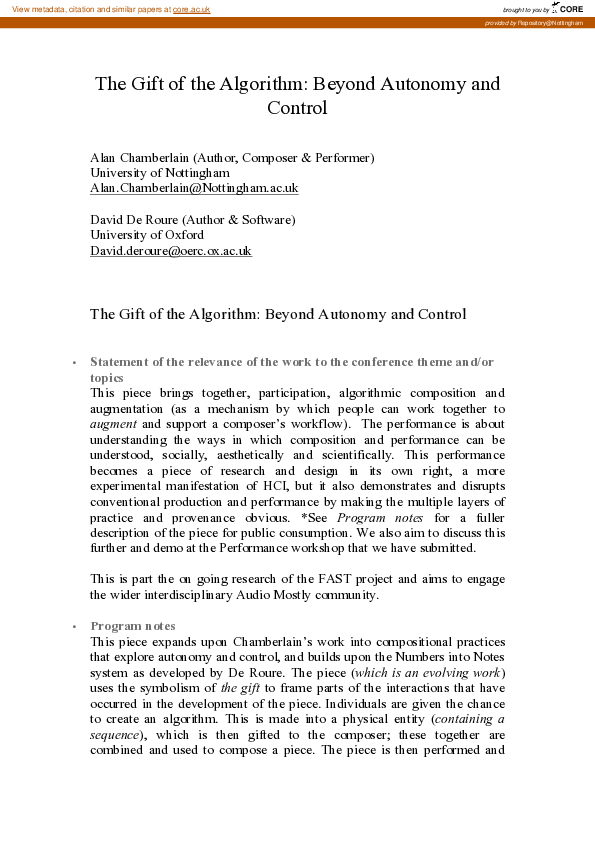(PDF) The gift of the algorithm: beyond autonomy and control