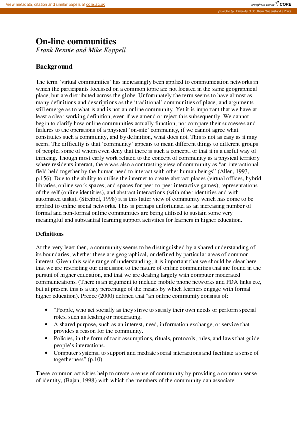 (PDF) On-line communities | Frank Rennie - Academia.edu