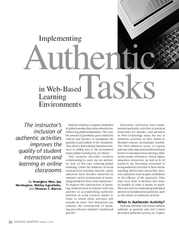 (PDF) Implementing authentic tasks in web-based learning environments | Thomas C Reeves ...